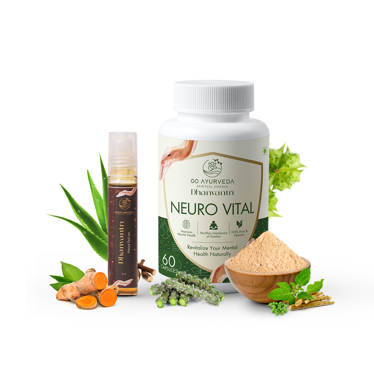 Neuro Vital Capsules & Head Roll On Combo | Mood Enhancer | Reduces St ...